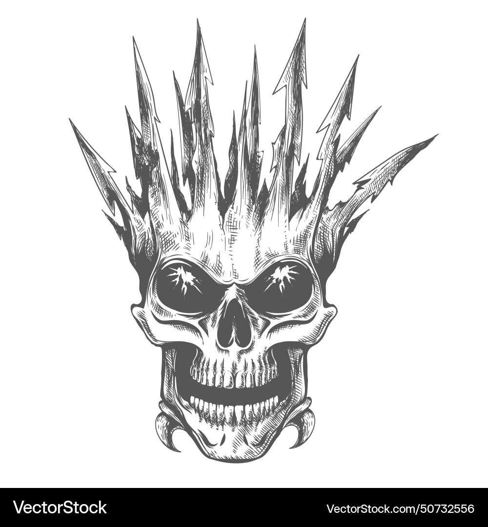 Horror skull in sharp bone crown engraving tattoo Vector Image