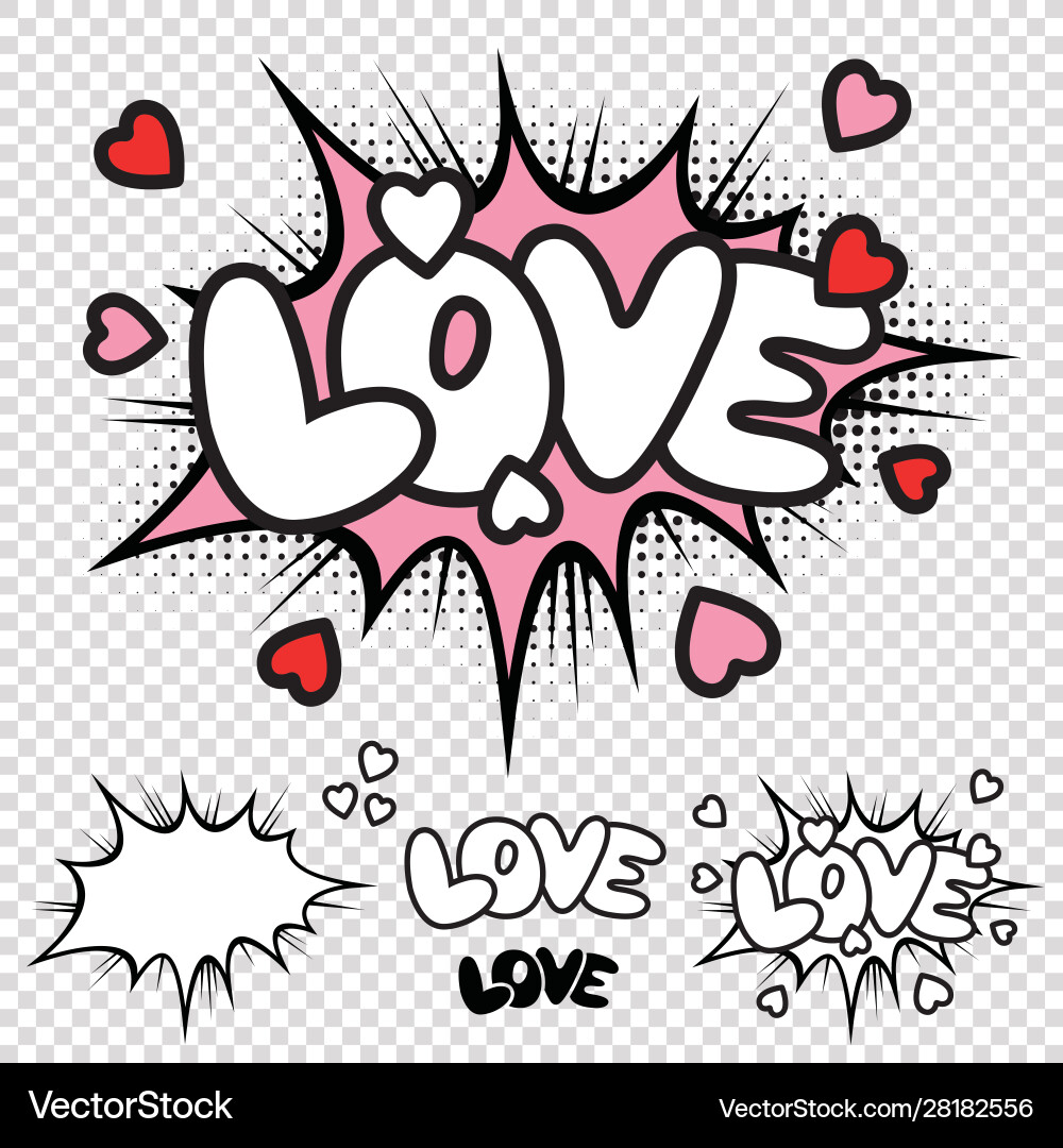 Love comic text Royalty Free Vector Image - VectorStock