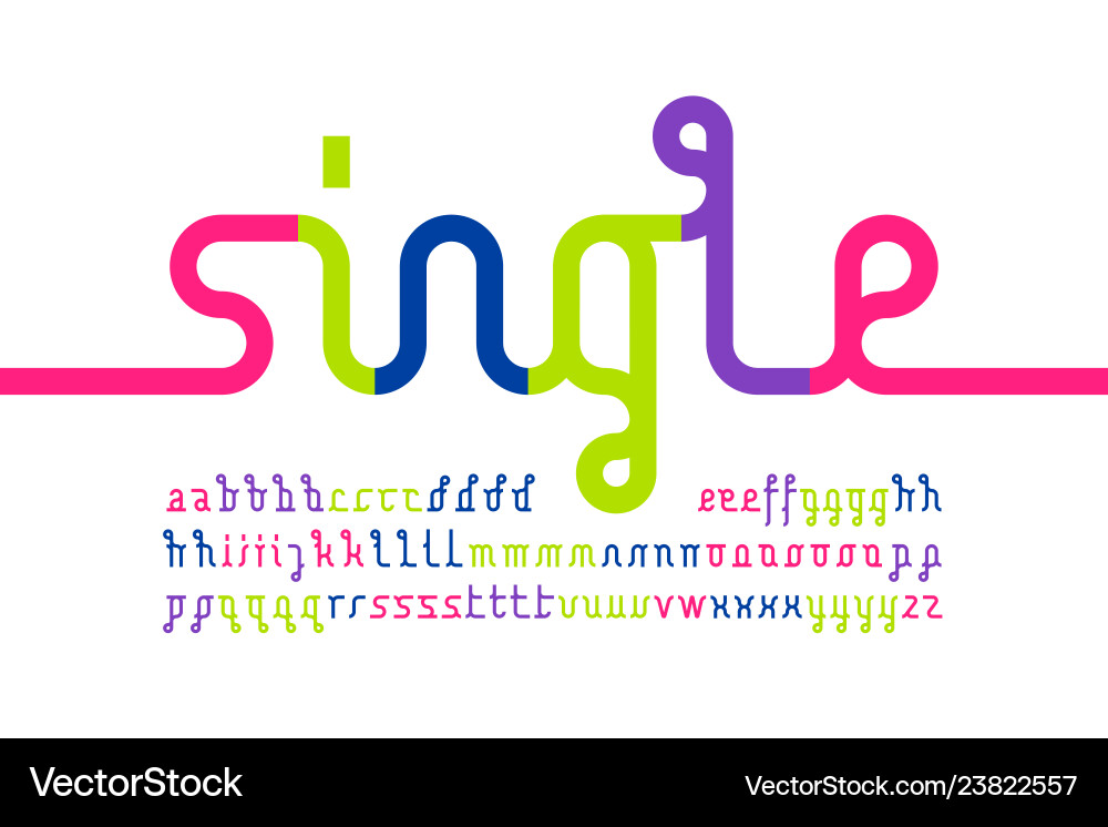 Colorful one line font single continuous Vector Image