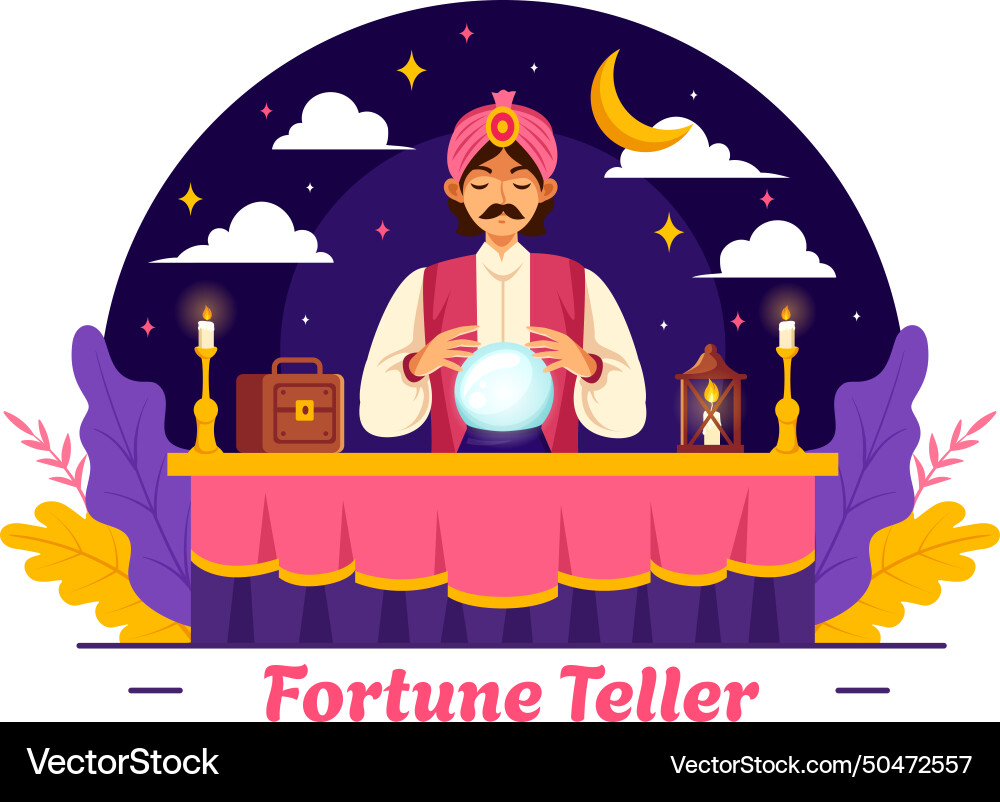 Fortune teller with crystal ball magic book Vector Image