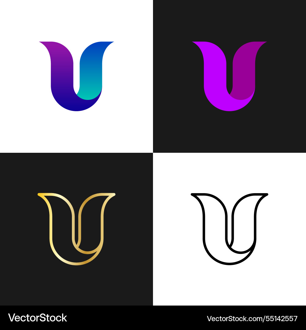 Letter u creative logo 3d wide ribbon stripes Vector Image