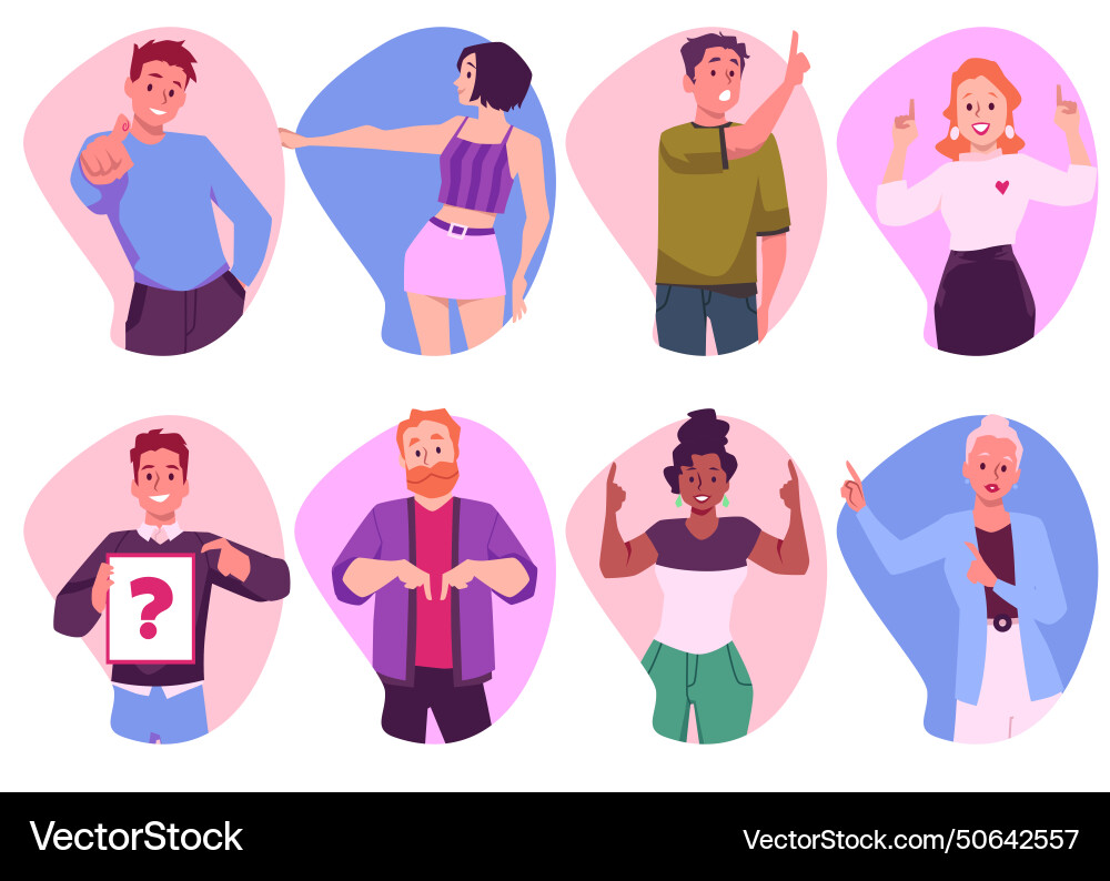 People point with finger in various directions Vector Image