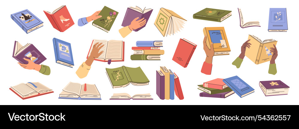 Pile and stack of books hand holding publications Vector Image