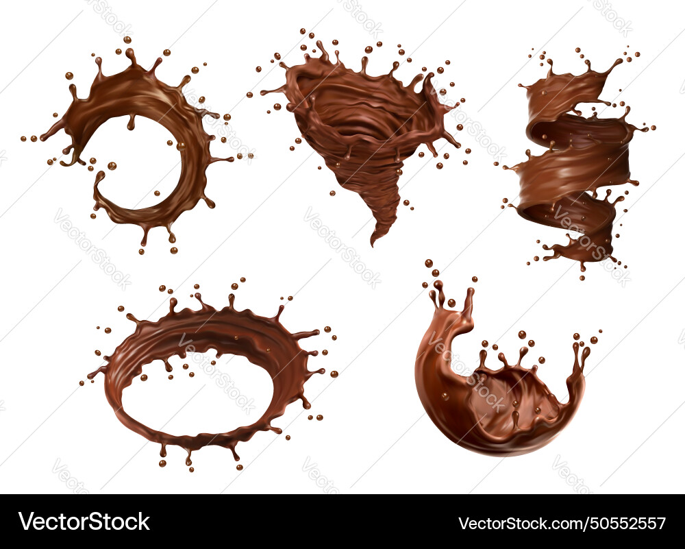 Realistic liquid chocolate choco milk splashes Vector Image