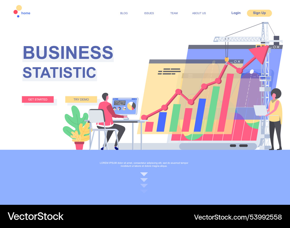 Business statistics flat landing page template Vector Image