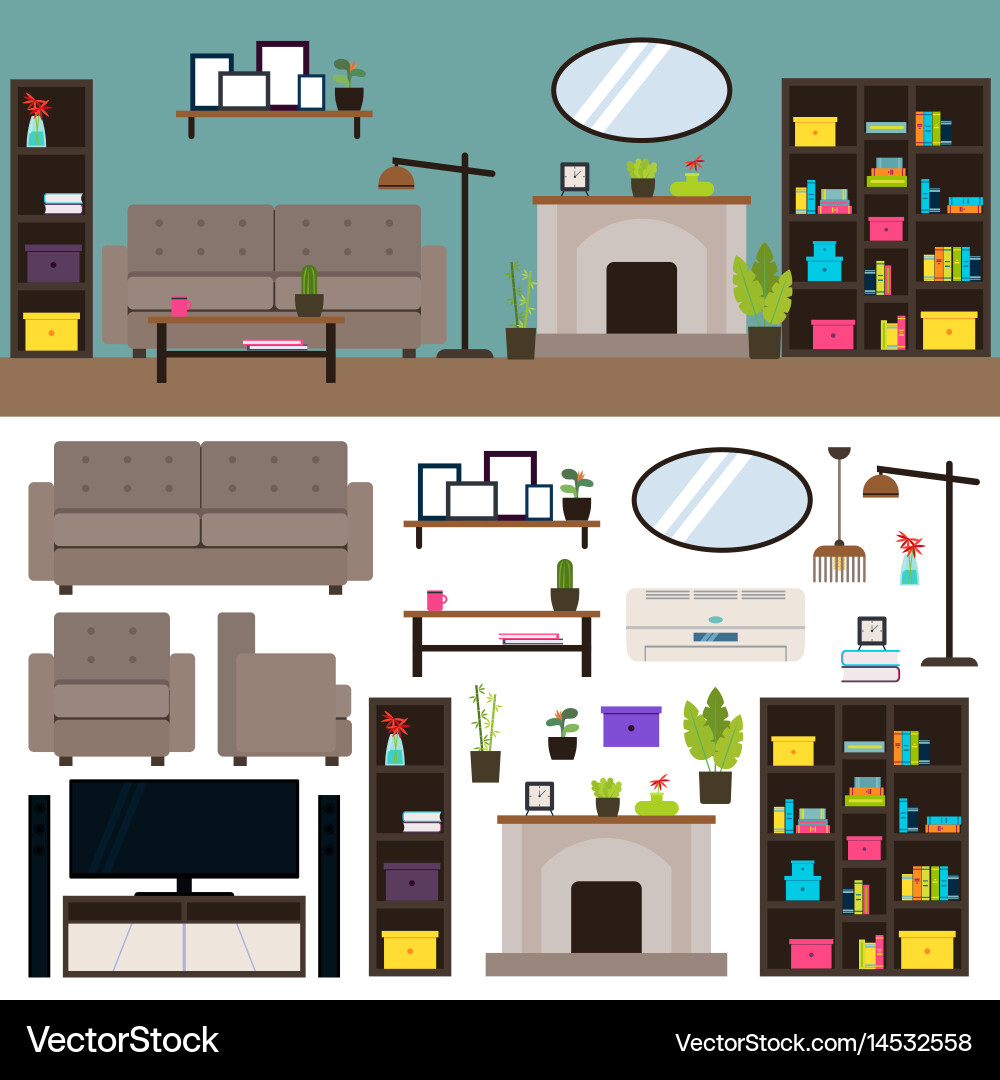 Living room interior elements collection Vector Image