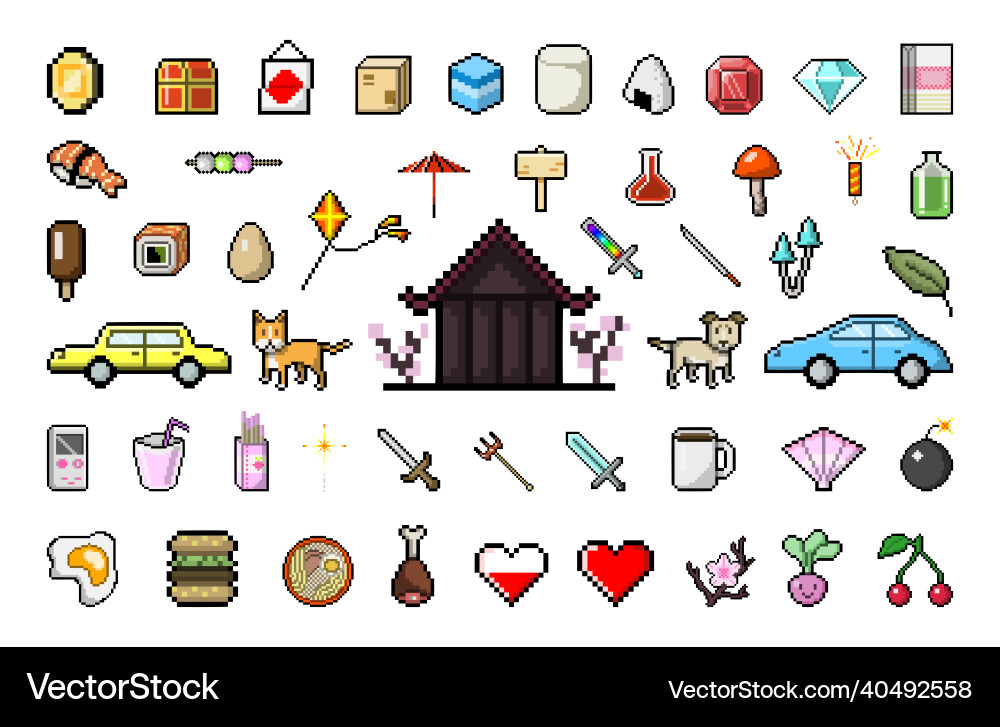 Set of pixel game icons Royalty Free Vector Image