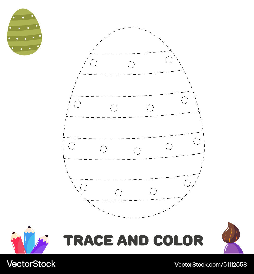 Trace and color easter egg for kids handwriting Vector Image