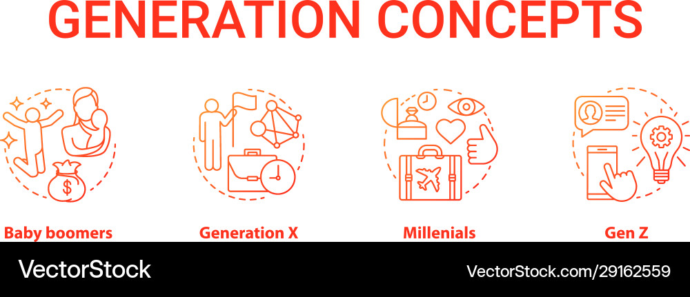Generation rote Konzept-Icons setzen Altersgruppen Idee