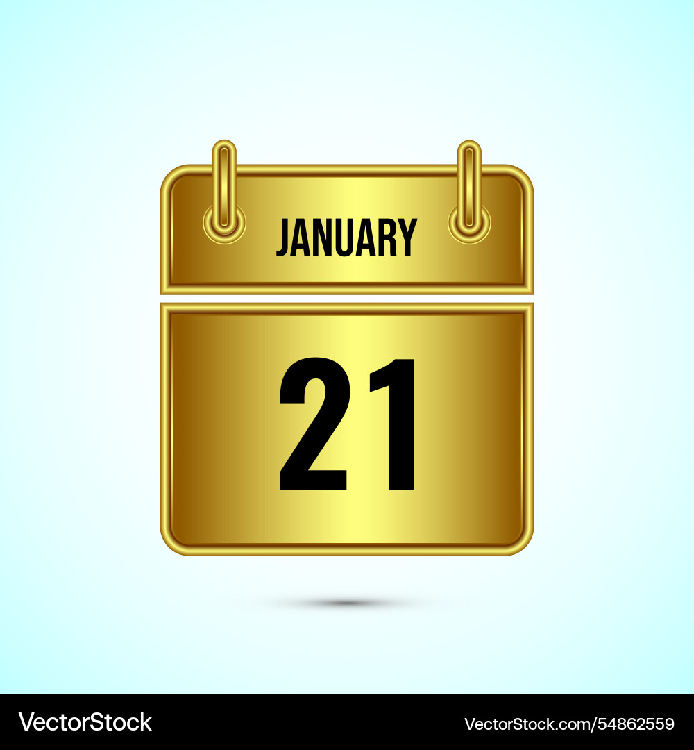 January 21 calendar and time planner on gold Vector Image