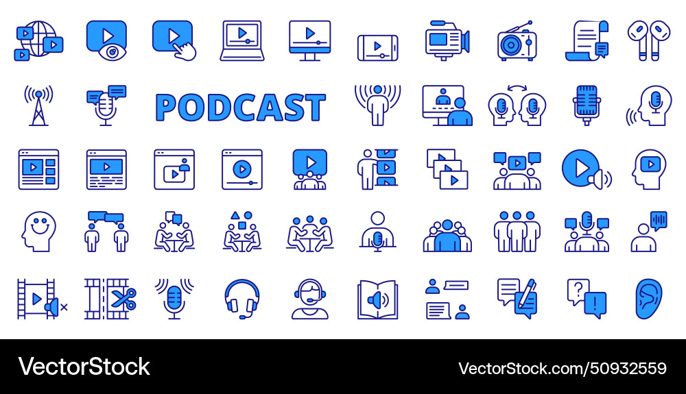 Podcast icons in line design blue streaming Vector Image