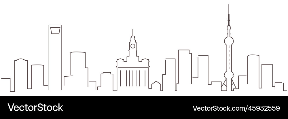 Shanghai dark line simple minimalist skyline Vector Image