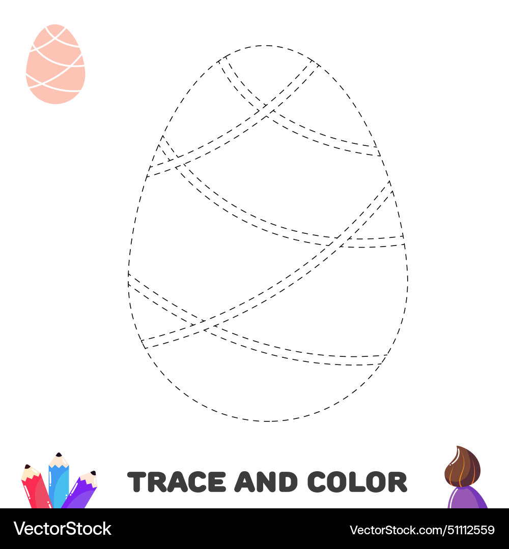 Trace and color easter egg for kids handwriting Vector Image