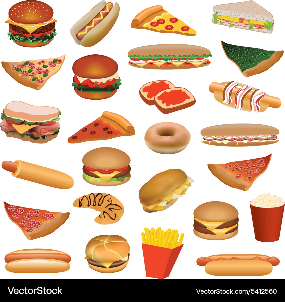 Big fast food set Royalty Free Vector Image - VectorStock