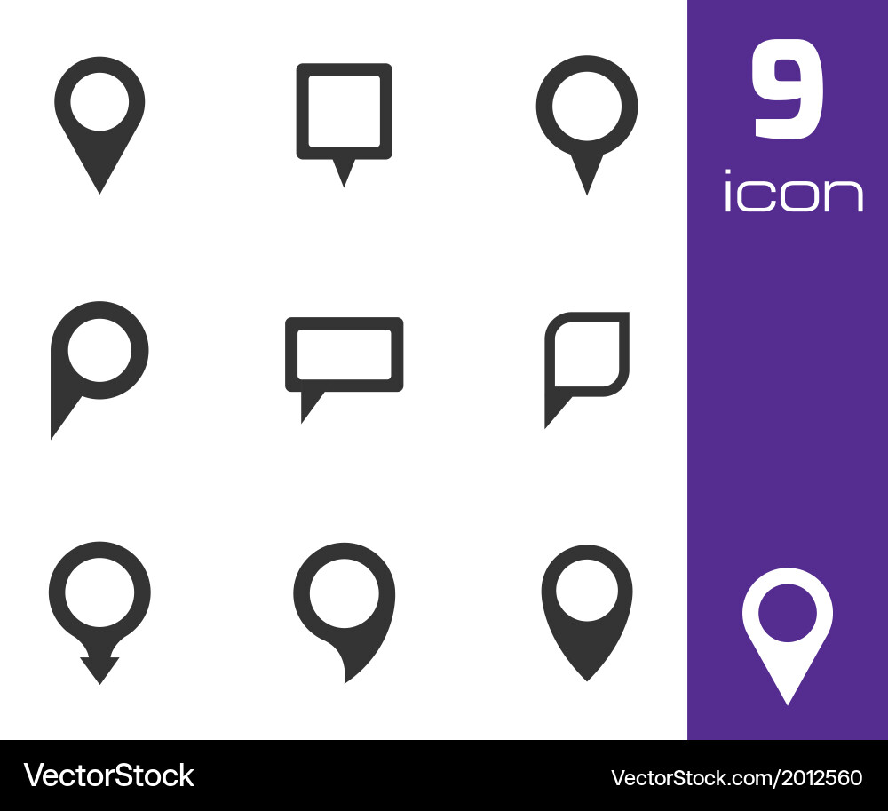 Black map pointer icons set Royalty Free Vector Image