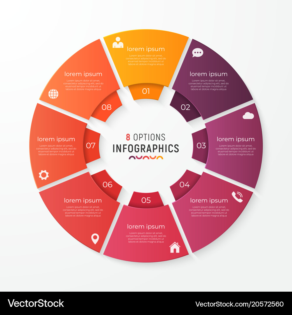 Circle chart template with 8 options Royalty Free Vector