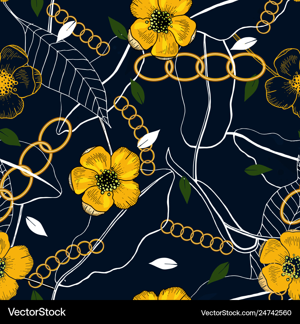 Hand drawn chains botanical seamless pattern Vector Image
