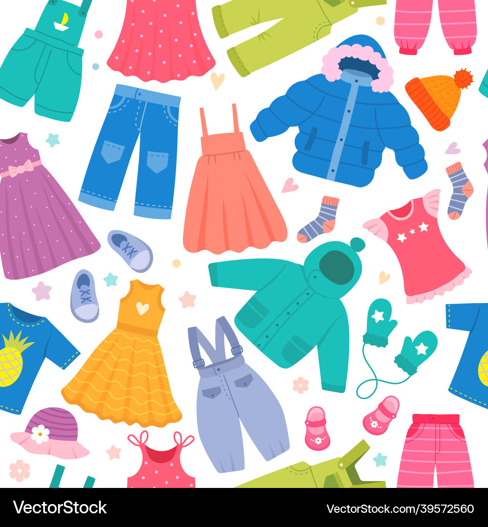 Kids Clothes Pattern - Seamless Kids Apparel Vector Image