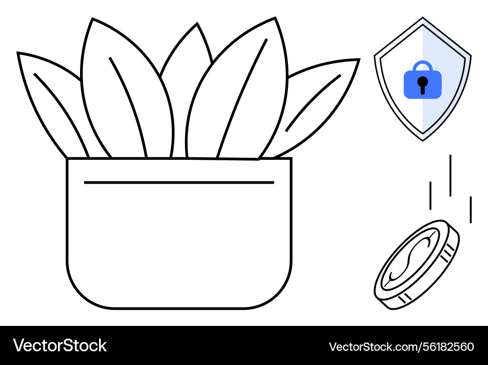 Secure growth potted plant with lock shield Vector Image
