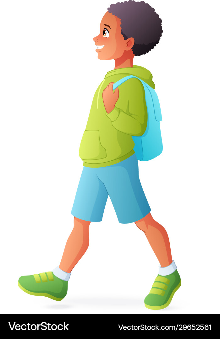 Black school boy walking Royalty Free Vector Image