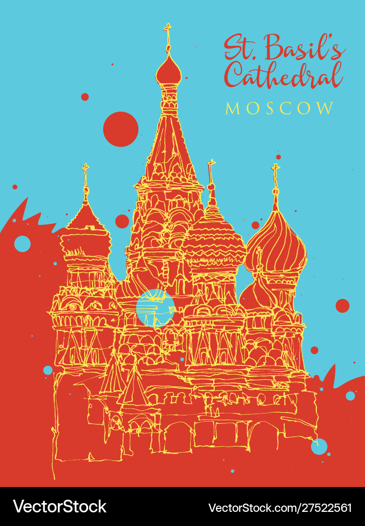 Drawing sketch st basil cathedral in moscow Vector Image