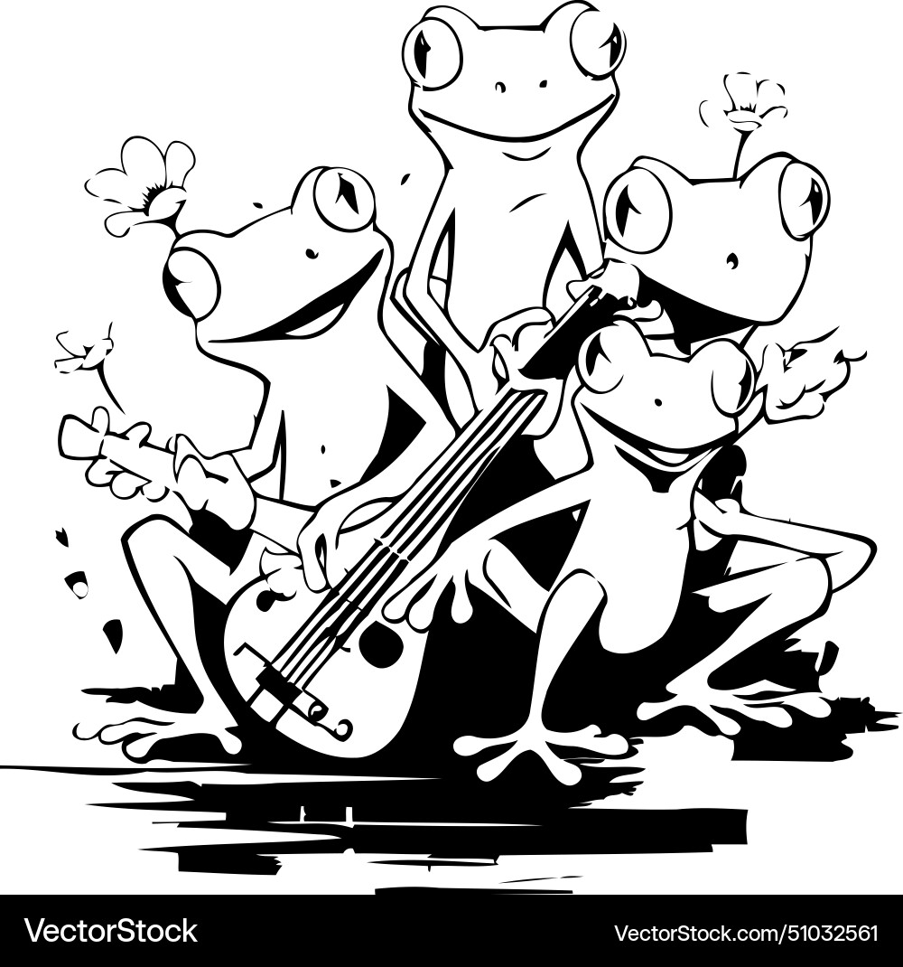Frogs playing guitar and singing on white Vector Image