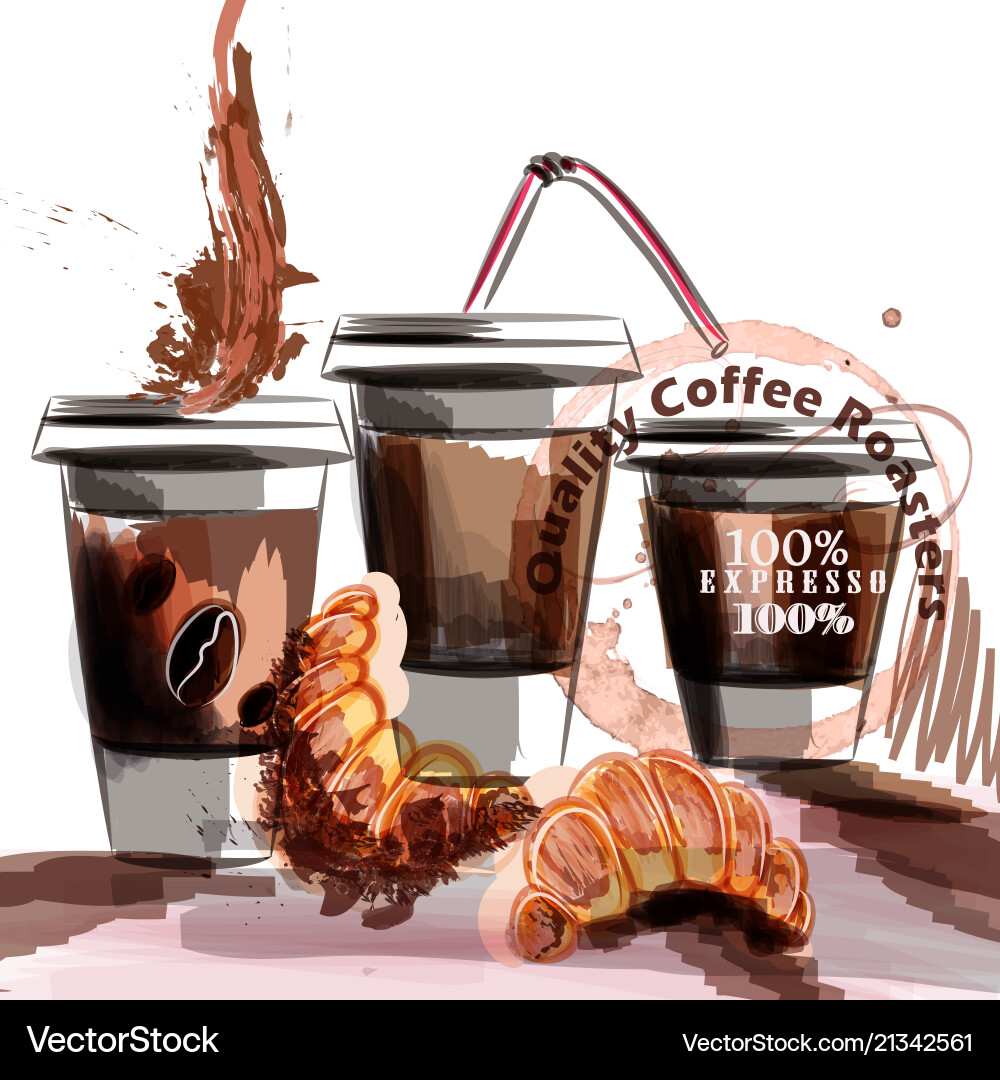 Poster or banner with coffee plastic cups Vector Image