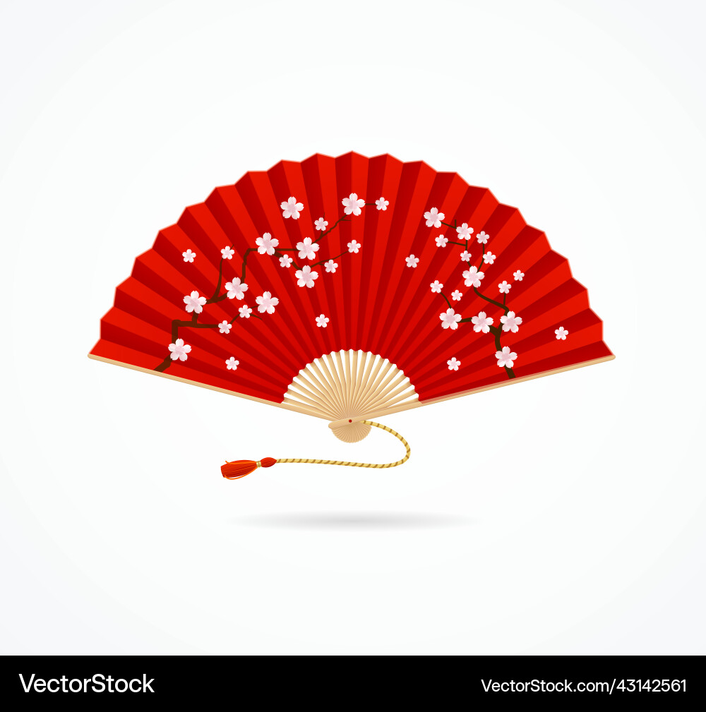 Realistic detailed 3d red folding asian hand fan Vector Image