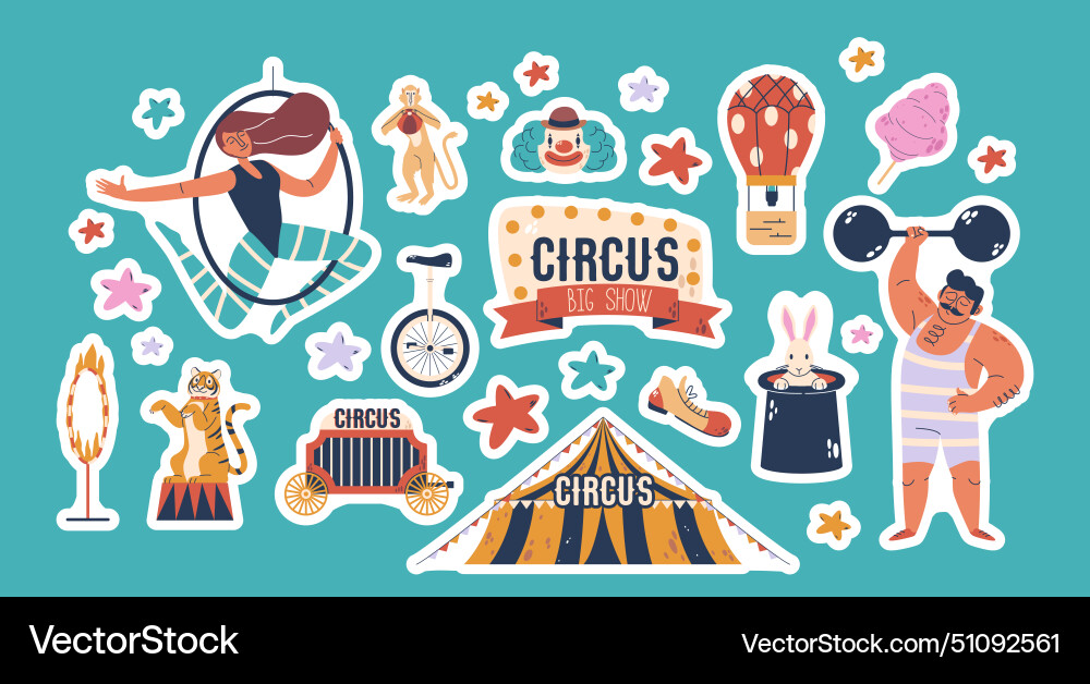Stickers set with circus artists animals Vector Image