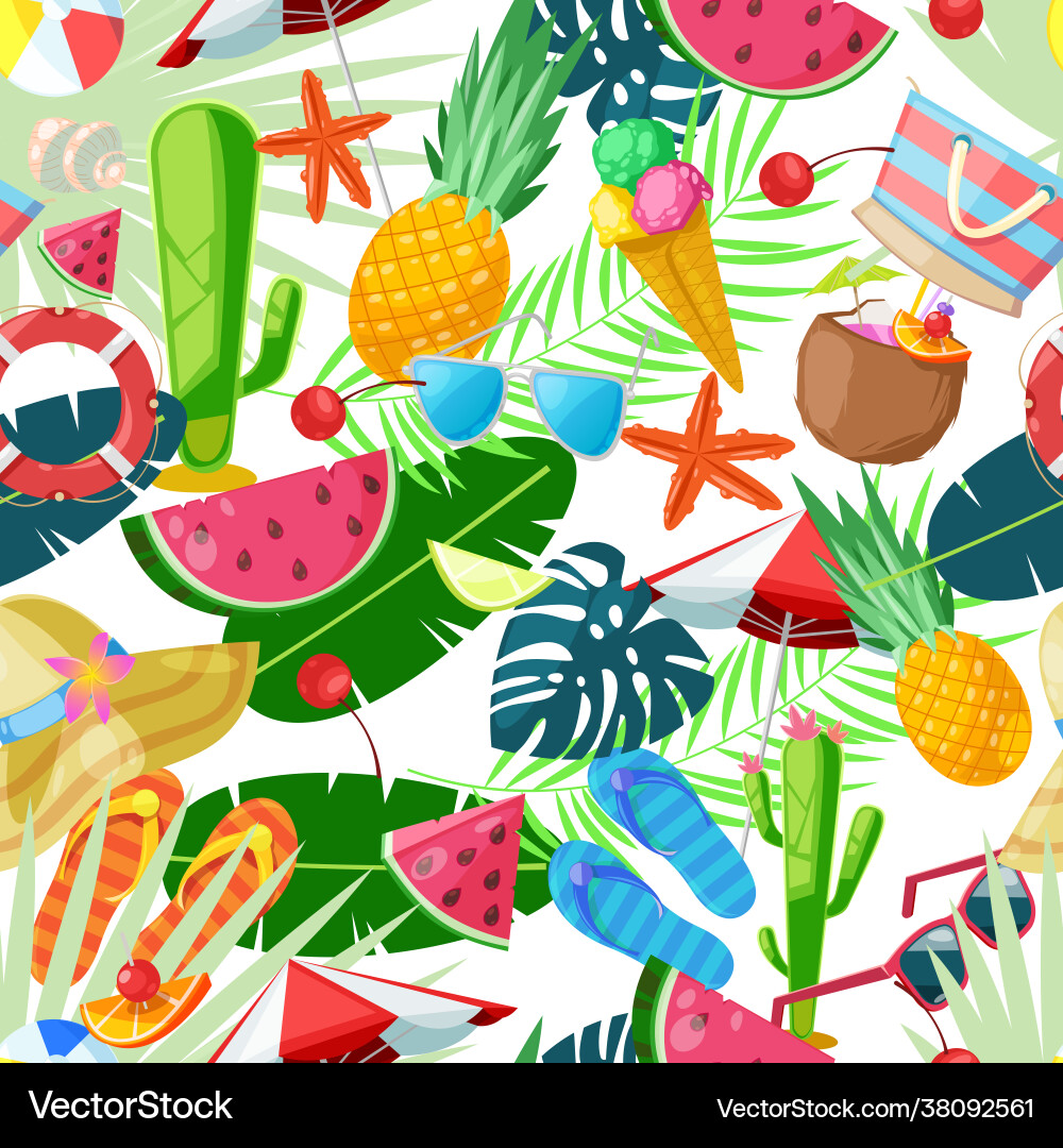 Summer cute seamless pattern cartoon Royalty Free Vector