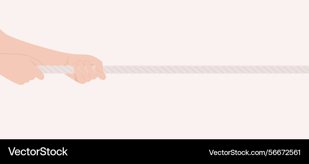 Two human hands pulling a thick rope Royalty Free Vector