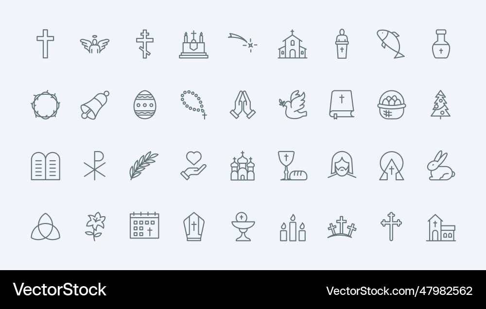 Christian religion thin black line icons set Vector Image