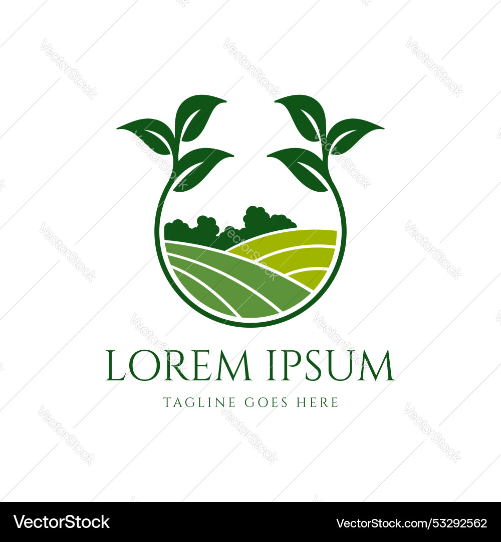 Green landscape with growing plant leaf tree Vector Image