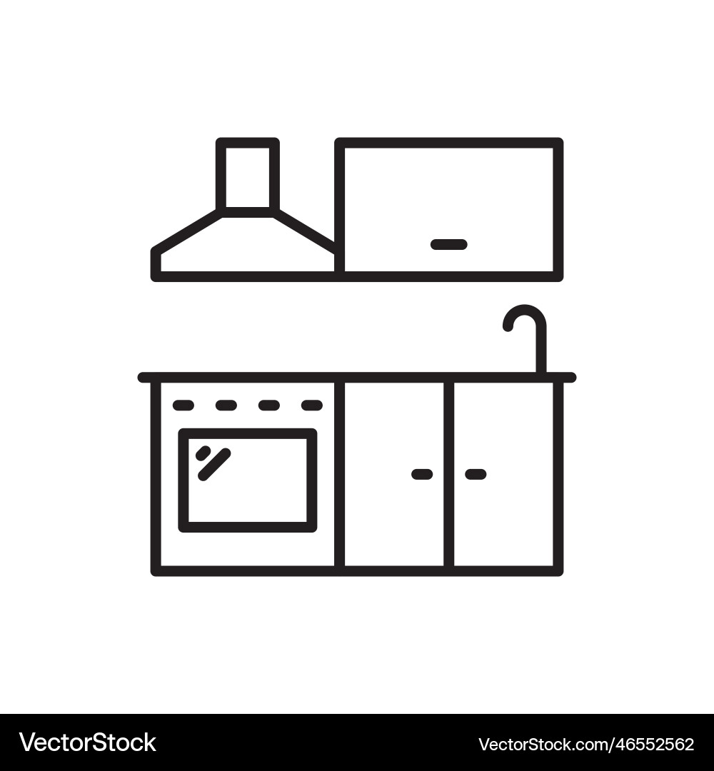 Kitchen interior line icon on white Royalty Free Vector