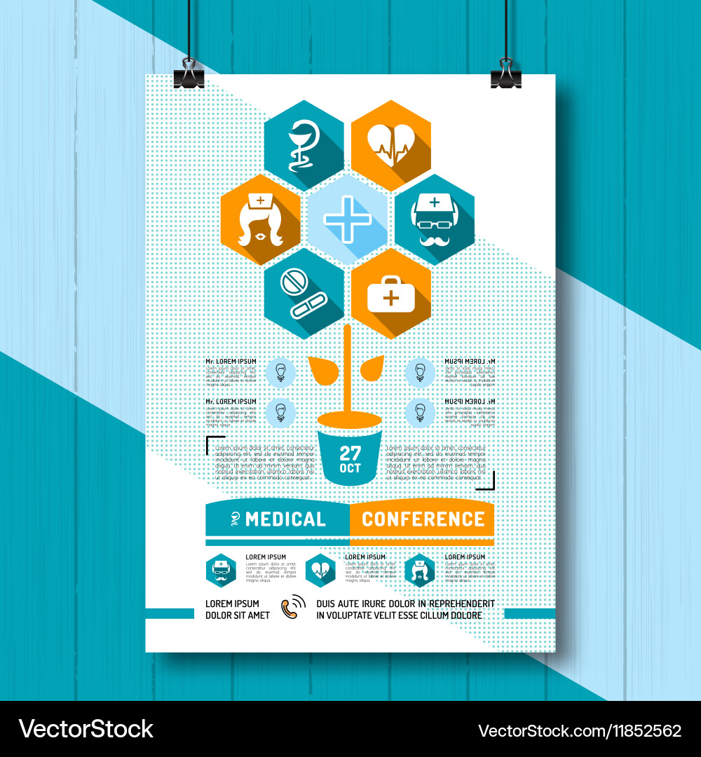 Medical conference poster flat Royalty Free Vector Image