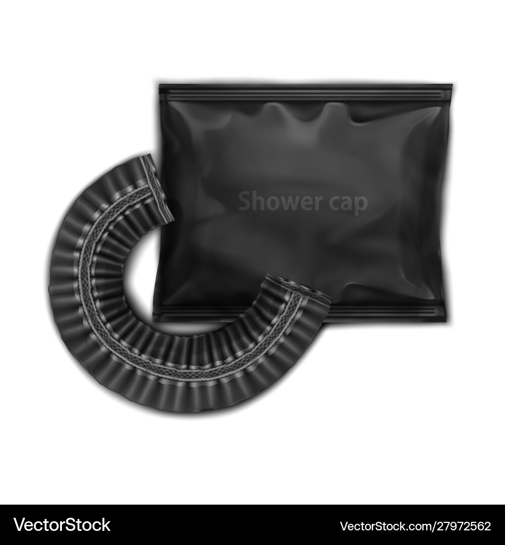 Mock up black waterproof folded shower cap Vector Image