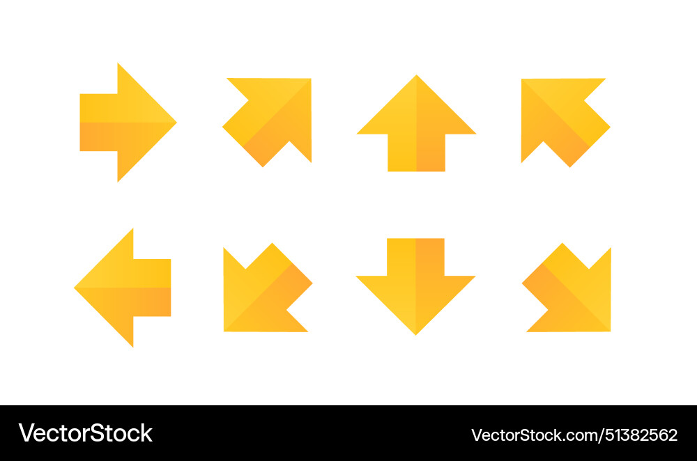 Yellow arrow sign set orange arrows Royalty Free Vector