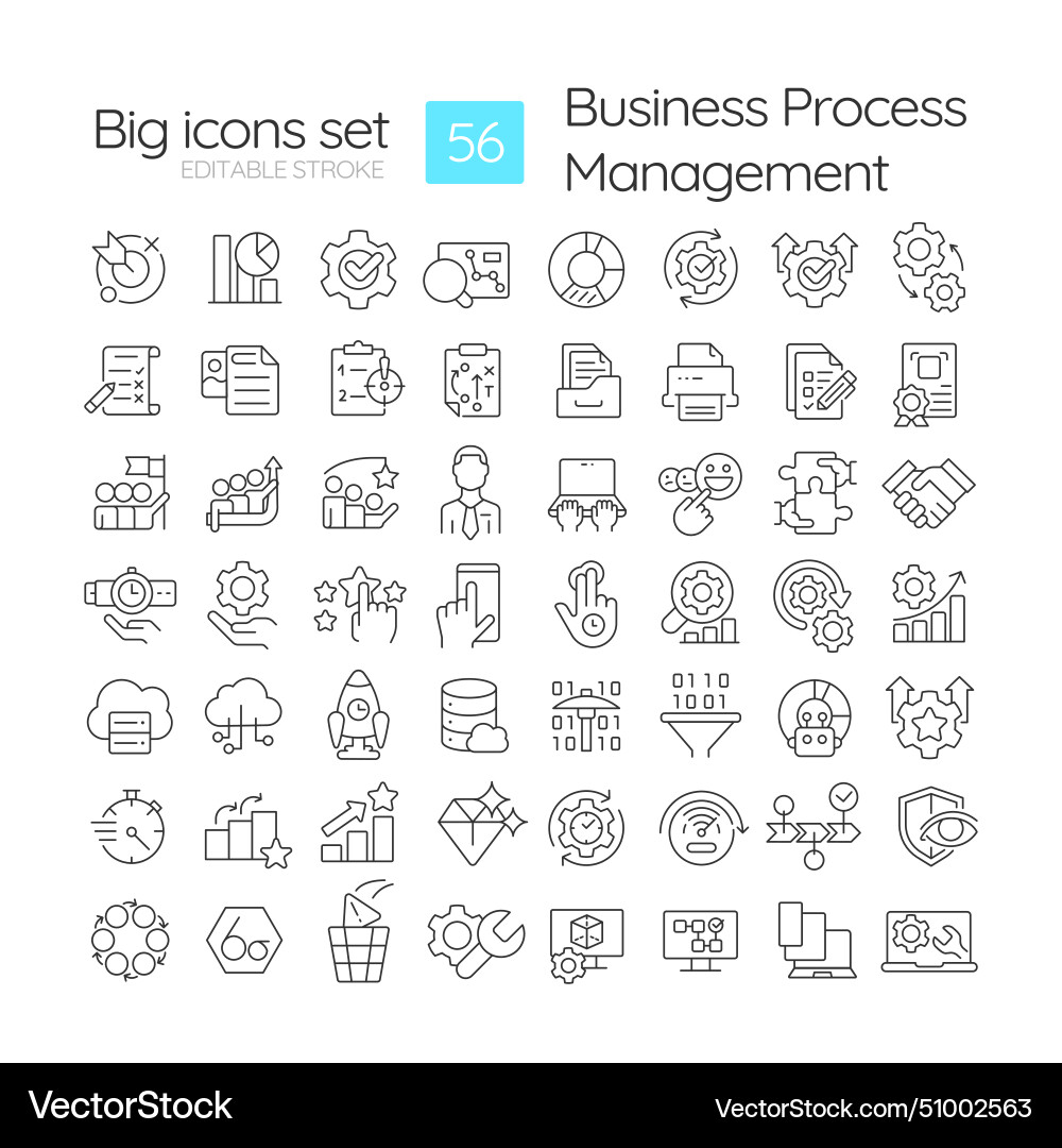 Bpm organization linear icons set Royalty Free Vector Image
