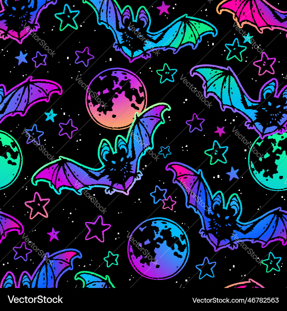 Bright seamless of stylized bats and moons Vector Image