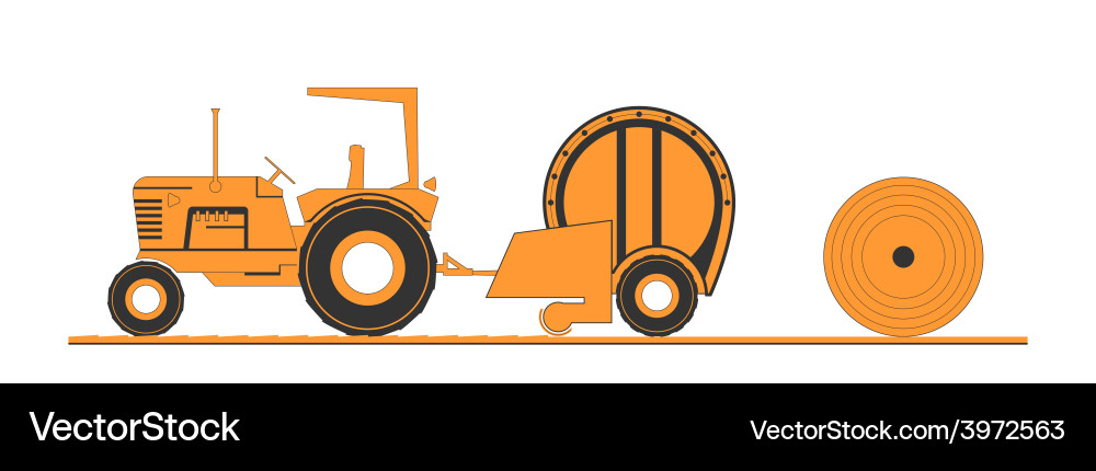 Farm tractor and round baler Royalty Free Vector Image