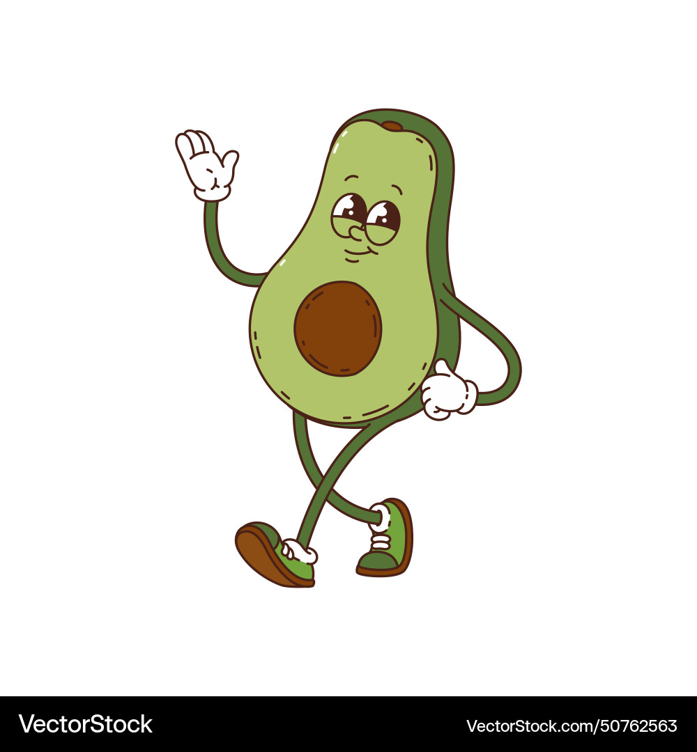 Groovy retro avocado comical cartoon character Vector Image
