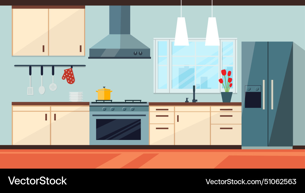 Modern kitchen in flat style Royalty Free Vector Image