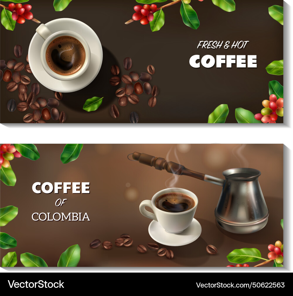 Realistic coffee banner set Royalty Free Vector Image