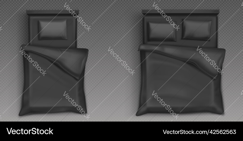 Single and double beds with black linen top view Vector Image