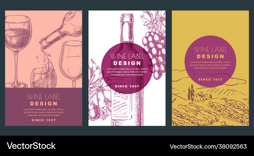 Wine label design template sketch Royalty Free Vector Image