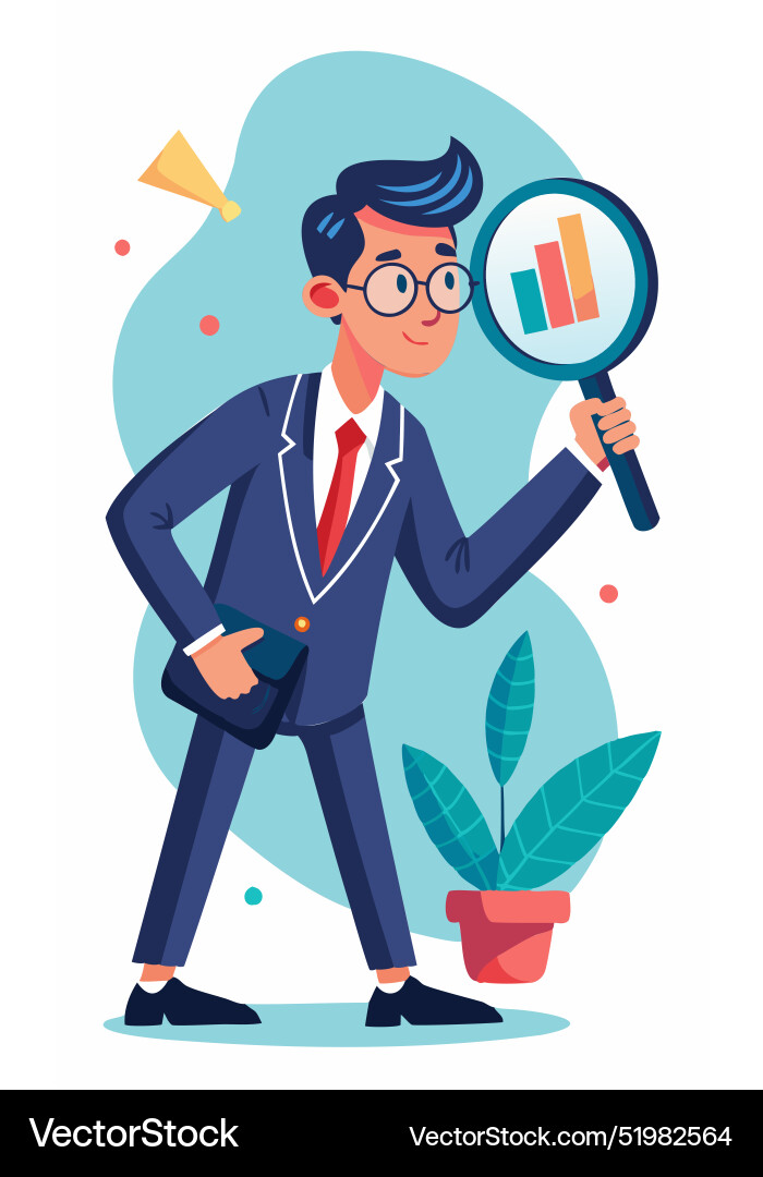 Businessman with magnifying glass analyzing Vector Image