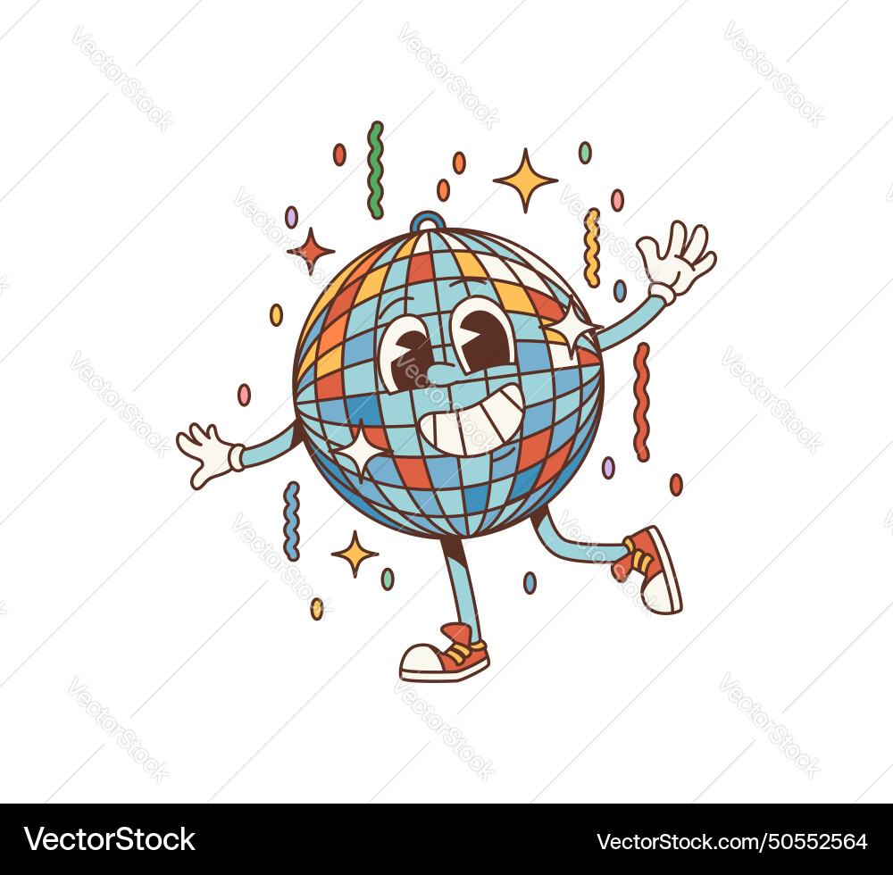 Groovy Disco Ball Character Royalty Free Vector Image