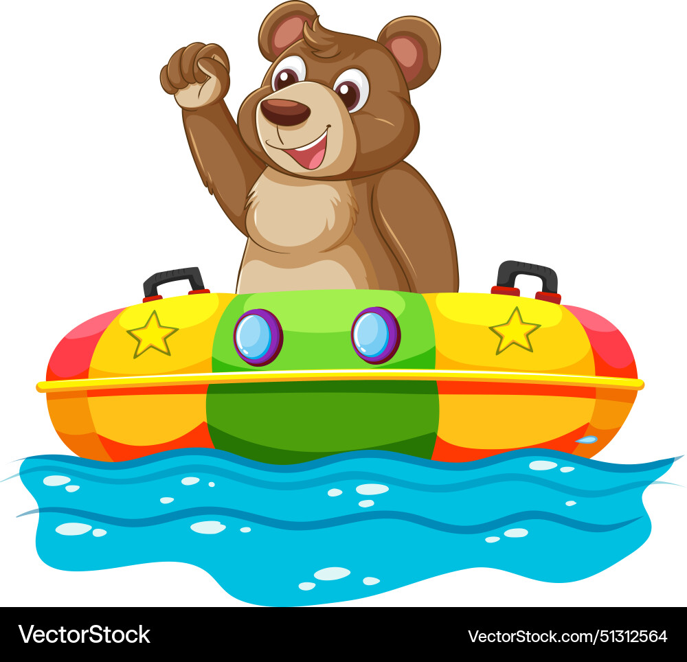 Happy bear on a colorful inflatable boat Vector Image