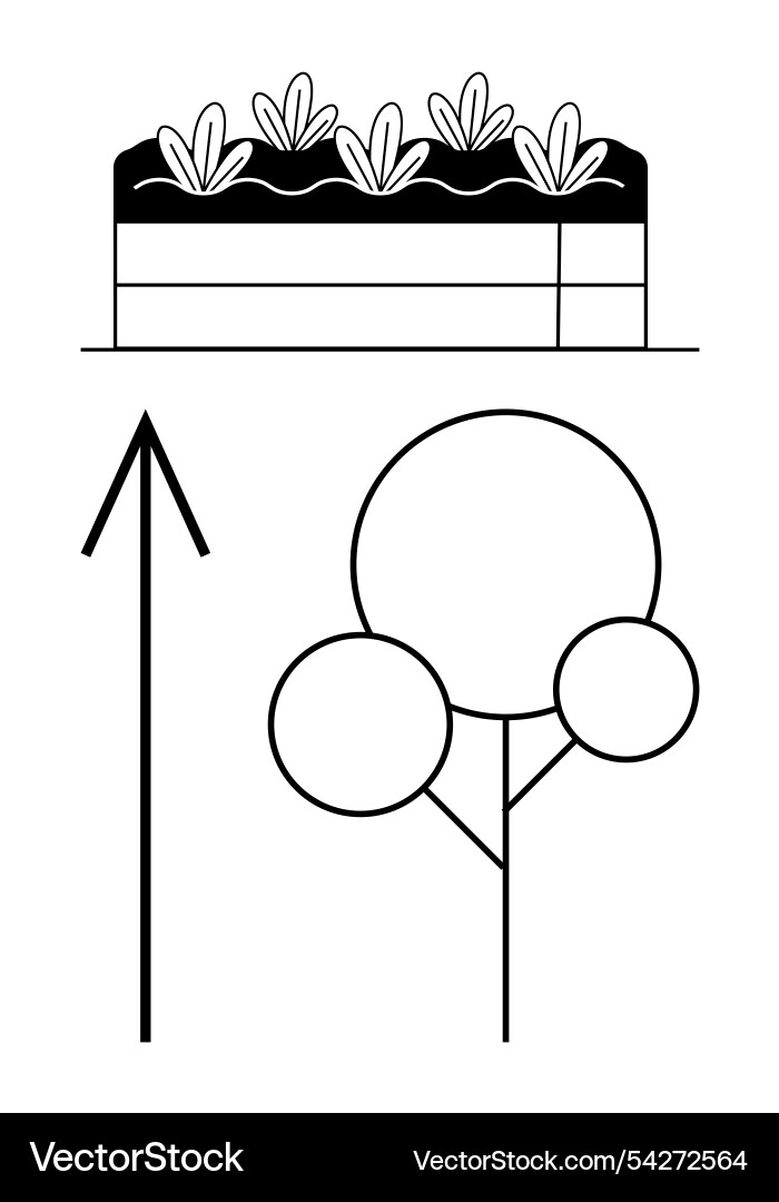 Layered soil profile with plants over arrow Vector Image