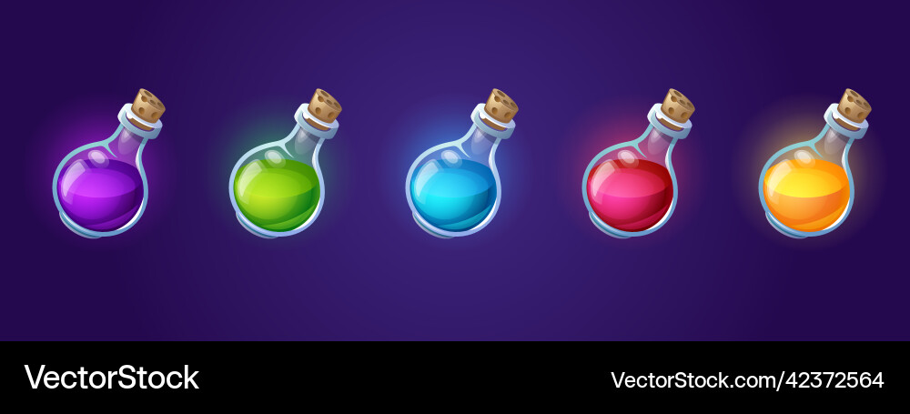 Potion bottles with magic elixir cartoon flasks Vector Image